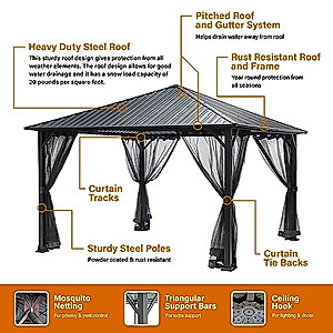 LAUREL CANYON 10 Ft. x 10 Ft. Galvanized Steel Hardtop Gazebo with Mosquito Netting