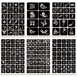 ChurlChurl 575pcs Temporary Tattoo Stencils, 20 Sheets Henna Tattoo Stencil Kit for Women Girls Kids and Boys Face Body Paint DIY Art Reusable Glitter Tattoo Stencils Pack