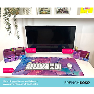 French Koko Large Mouse Pad, Desk Mat, Keyboard Pad, Desktop Home Office Decor School Essentials College Cute Extended Laptop Protector Accessories Pretty Mousepad Women Girls Big Marble Purple