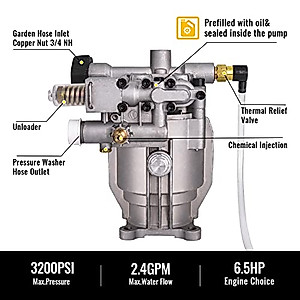 SurmountWay 3200PSI Pressure Washer Pump Horizontal 3/4" Shaft Replacement Power Washer Pump 2.4 GPM for 309515003,308418007, K2400HH (Horizontal)