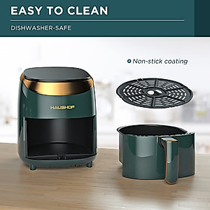 HAUSHOF Air Fryer, 4.2 Quart Compact Small Oven with 9 Cooking Functions, Nonstick Stainless Steel & Dishwasher-Safe, No-Oil Air Fry, Roast, Bake, Reheat, Fit for 1-4 People (Green)