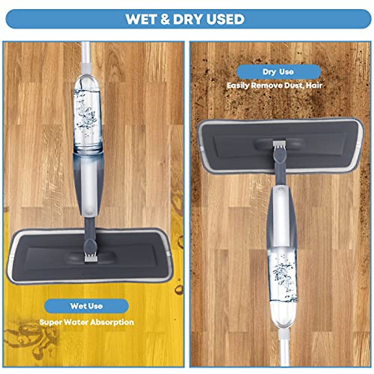 Microfiber Spray Mop for Floor Cleaning with 5 Washable Pads,360 Degree Spin Dust Mop with Mop Holder and Scraper for Home Kitchen Bathroom,Dry Wet Flat Mop for Wood Laminate Ceramic Hardwood Tile