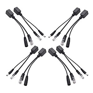 BeElion 4Pairs Passive PoE Injector and Splitter Kit with 5.5x2.1 mm DC Powerline Adapter Connector for IP Security Camera 10/100Mbps Network