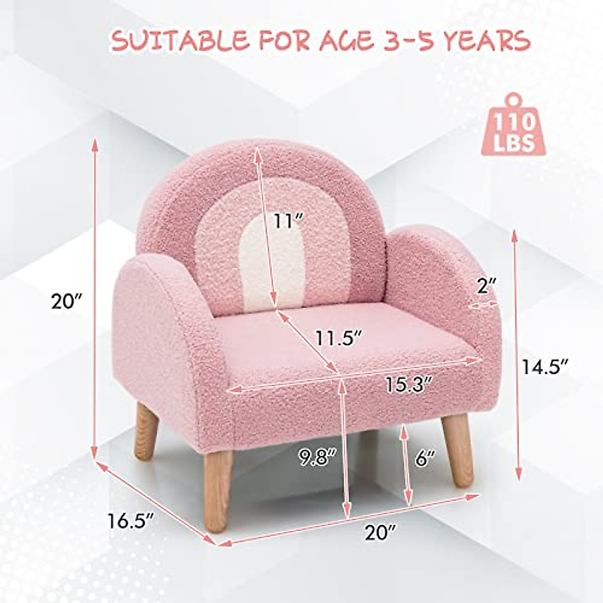 INFANS Kids Sofa, Toddler Armchair with Solid Wooden Frame Anti-Tipping Design Plush Fabric, Upholstered Children Chair for Kindergarten Playroom Preschool, Gift for Boys Girls, Toddler Couch