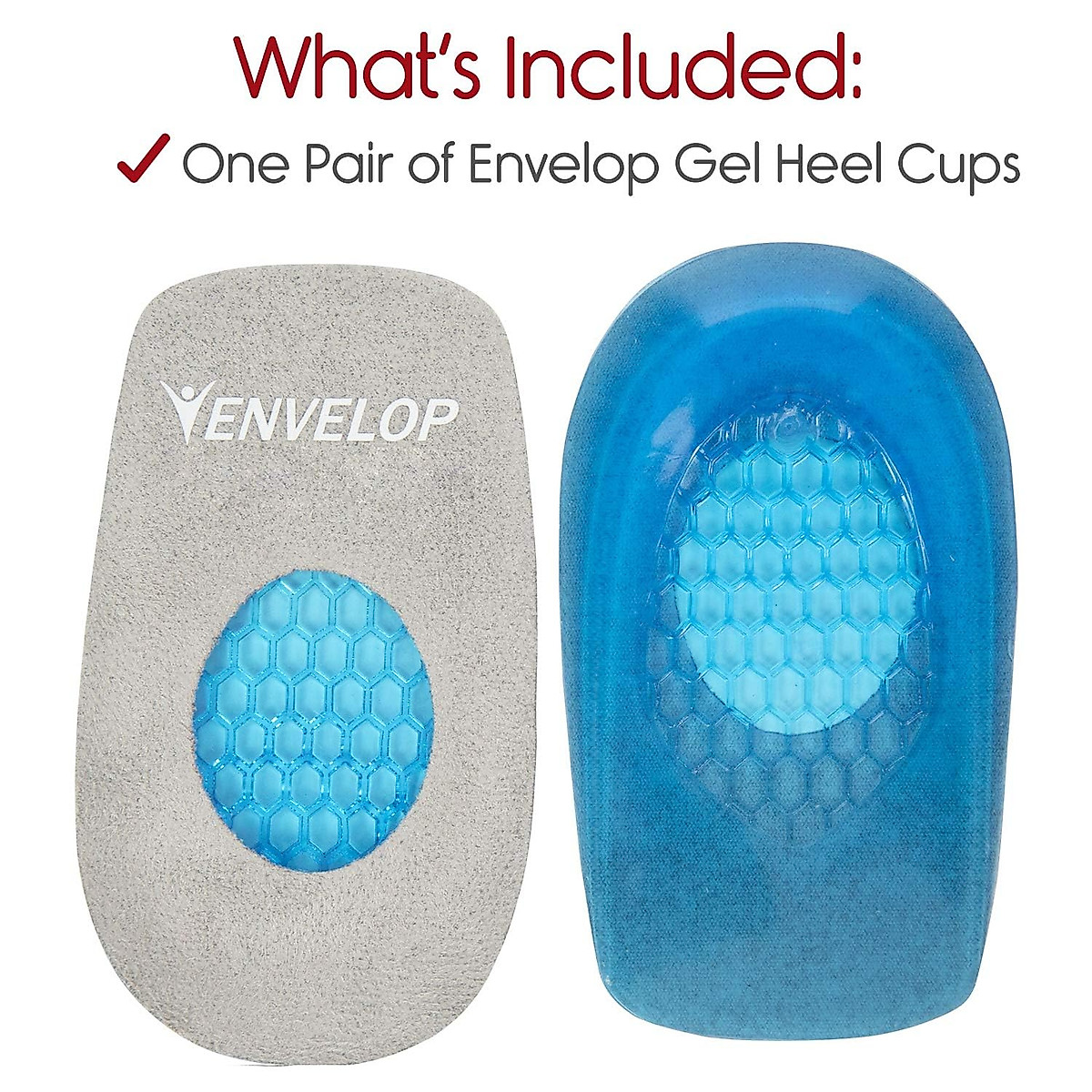 Vive Envelop Gel Heel Cups - Heel Cushion for Women, Men, Bone Spur, Plantar Fasciitis Support - Shoe Inserts Provide Foot Pain Relief