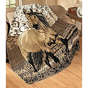 Elegant Western Galloping Horse Fleece Throw Blanket – Lightweight Super Soft Polyester Blanket for Couch Chair Sofa Living Room – 63"x73" Large Brown Horse Printed Blanket