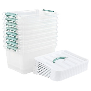 Pekky 14 Quart Plastic Lidded Storage Bins, Clear Storage Box with Handle, Set of 8