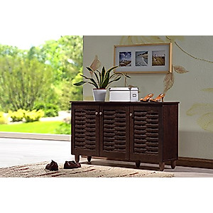 Baxton Studio Wholesale Interiors Winda Modern and Contemporary 3-Door Dark Brown Wooden Entryway Shoes Storage Cabinet
