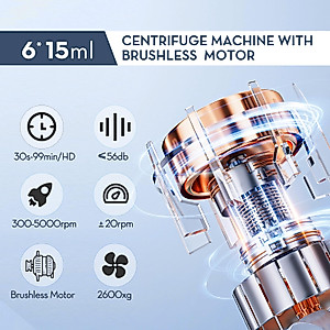 Cekegon PRP Centrifuge Machine 6x15mL/10mL/7mL/1.5-5ml, Benchtop Lab Centrifuges with 300-5000rpm Max. 2600xg RCF for Laboratory College