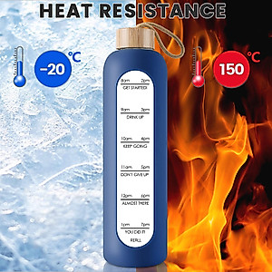 PROBTTL 32 Oz Borosilicate Glass Water Bottle with Time Marker Reminder Quotes, Leak Proof Reusable BPA Free Motivational Water Bottles with Silicone Sleeve and Bamboo Lid