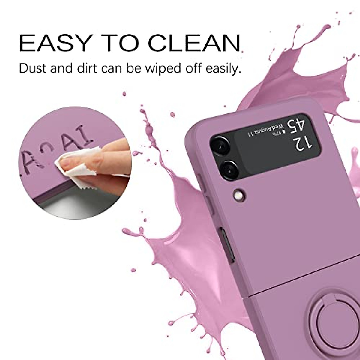 BENTOBEN Samsung Galaxy Z Flip 3 Case, Phone Case Samsung Z Flip3 5G, Slim Silicone Kickstand Ring Holder Shockproof Protetive Bumper Girls Women Cover, Purple