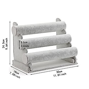 Wudygirl Triple Bracelet Holder Jewelry Display Stand Watch Bangle Bar Necklace Storage Organizer Gray (Ice Velvet 3 Tier)