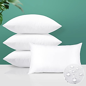OTOSTAR Premium Waterproof Throw Pillow Inserts, Set of 4 Square Form Cushion Stuffer for Garden, Bench, Patio - Decorative Outdoor Pillows Inserts White, 12x20 Inches