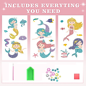ANNOR Arts and Crafts for Kids Ages 8-12,Kits for Kids, DIY Mermaid Diamond Art Stickers by Numbers Kits for Girls