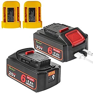 waitley 2Pack Upgraded 20V Real 6A Plus Replacement for Dewalt 20v Max Battery DCB200 DCB203 DCB204 DCB206 Compatible with Dewalt 20 Volt Cordless Power Tools with USB Socket and Type-C Fast Charging