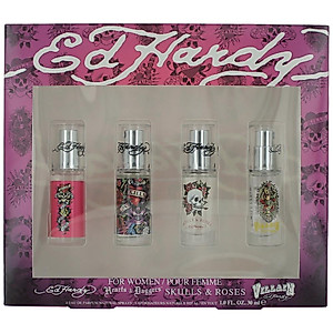 Ed Hardy by Christian Audigier Mini Variety Set for Women (Ed Hardy Classic, Hearts & Daggers, Skulls & Roses, Villain)