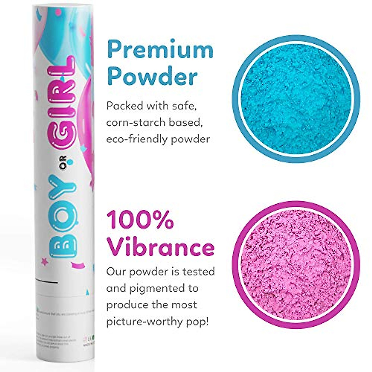 (3 Blue & 3 Pink) Baby Gender Reveal Powder Cannon with Holi Powder | TUR Party Supplies | No Mess 100% Biodegradable | 12 inch | Confetti Popper Sticks for Baby Boy or Girl Gender Reveal Decorations & Game Ideas