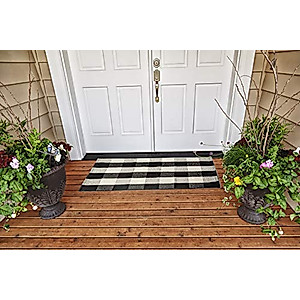 Buffalo Plaid Checkered Rug by SGallerie - Black & White Washable Woven Mat - Decoration for Indoor & Outdoor - Decor for Entryway, Patio, Kitchen, Bedroom, Bathroom and Dining Room