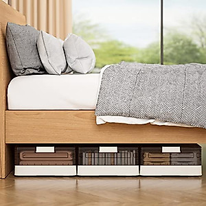 XIYAO 2 Pack under bed storage containers with wheels,60Qt plastic Stackable Collapsible storage bins with Dual-Hinged Lids for Bedroom Clothes Shoes Blankets(6.9" H)