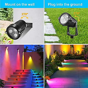 OurLeeme Lawn Flood Light Stake, 2-in-1 Waterproof Outdoor Remote controlle Landscape Lighting Spotlight Wall Light for Yard Garden Driveway Pathway Pool (4 Pack)