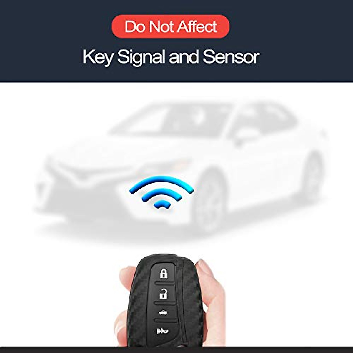 2pcs Compatible with Hyundai Smart 4 Buttons Carbon Fiber Looks Silicone FOB Key Case Cover Protector Keyless Remote Holder for 2018 2017 2016 2015 2014 2013 Hyundai Santa Fe XL Genesis Azera Equus