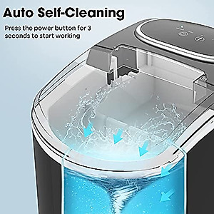 Ice Maker Machine Countertop, Portable Ice Maker with 26lbs/24Hrs, 9 Cubes Ready in 7 Minutes, Self Cleaning, Transparent Window, LifePlus Ice Cube Maker for Home Kitchen Office Bar