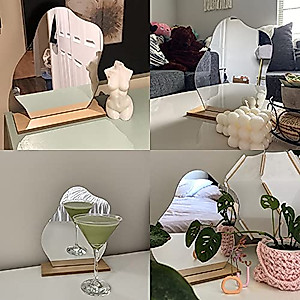 G.Dori Irregular Aesthetic Vanity Mirror Frameless, Decorative Desk Tabletop Acrylic Mirrors with Wooden Stand for Living Room, Bedroom, Office and Minimal Spaces Home Decor - Cloud Shape