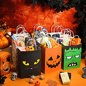 Saypacck 36 Pcs Halloween Treat Bags Halloween Paper Gift Bags with Handles Trick or Treat Candy Bags Goodie Bags for Holiday Treats Snacks Halloween Party Favors Supplies