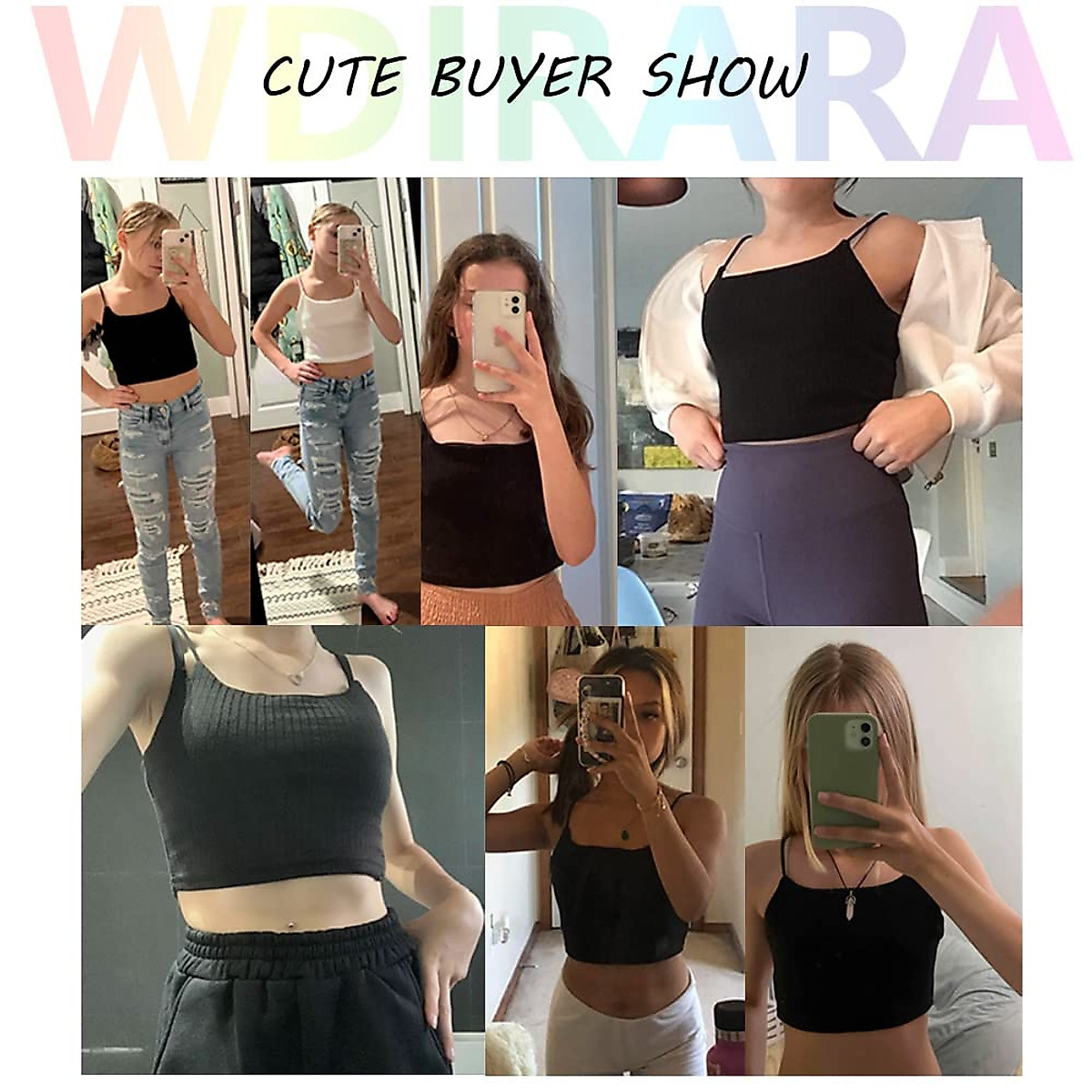 WDIRARA Girl's 2 Pack Basic Rib Knit Crop Cami Top Sleeveless Casual Top Black and White 10Y