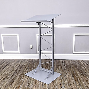 FixtureDisplays® 25" Single Truss Podium for Floor, Steel Lectern Pulpit - Silver 19627NEW