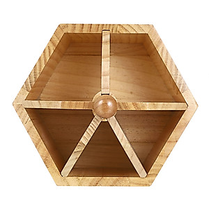 JUXYES Rotating Utensil Holder for Kitchen Countertop, Wood Utensil Organizer with Removable Divider, Rotatable Flatware Caddy Cutlery Holder Silverware Organizer for Kitchen Dining Tables