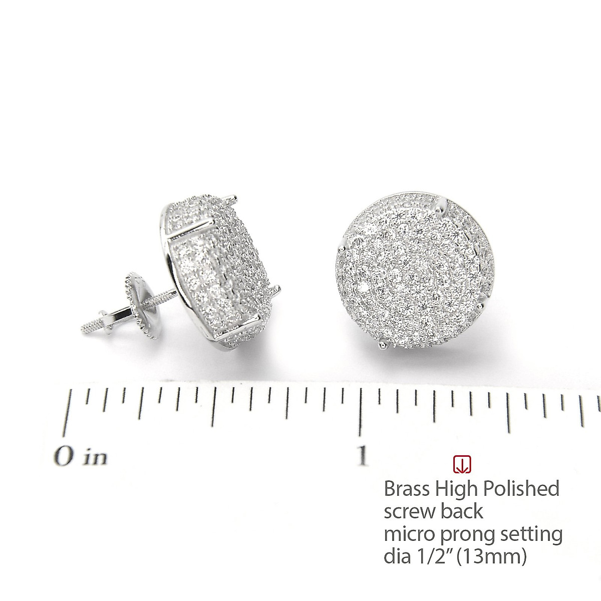 Men's XL 1/2 Inch Full Iced Cubic Zirconia Round Prong Setting Screw Back Earring BE 11403 S