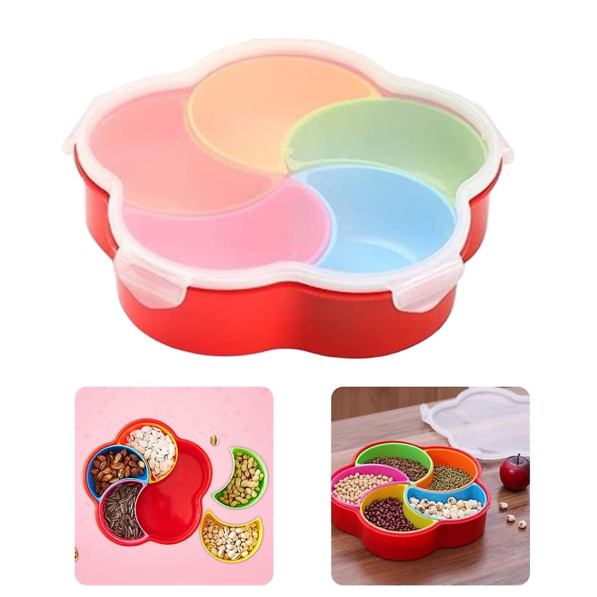 Snack Serving Tray Plastic 5 Compartment Appetizer Platter Sealed Food Server Dishes with Lid,Serving Platters Style2