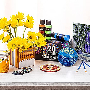 Outdoor acrylic paint set (2 fl oz)- 20 Tubes 2 with Glow in the Dark Effect - Art supplies for Adults - For multiple use- Woods, Leather, Metal & Fabric Paint & Paint for rocks Outdoor/Craft paint