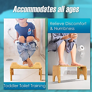 Toilet Stool for Adult and Kids, 8 Inches Toilet Squat Stool for Bathroom Foldable Bamboo Toilet Foot Potty Poop Stool with Non-Slip Pads - Improved Bowel Movement (Natural Color)