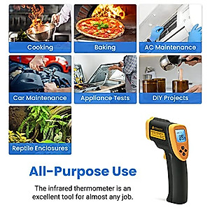 Etekcity Lasergrip 800 Temperature Gun-58℉ to 1382℉ with 16:1 DTS Ratio, High Laser Temp IR Tool for Cooking, Grill, Pizza Oven, Griddle, Engine, HVAC, Not for Human, Yellow