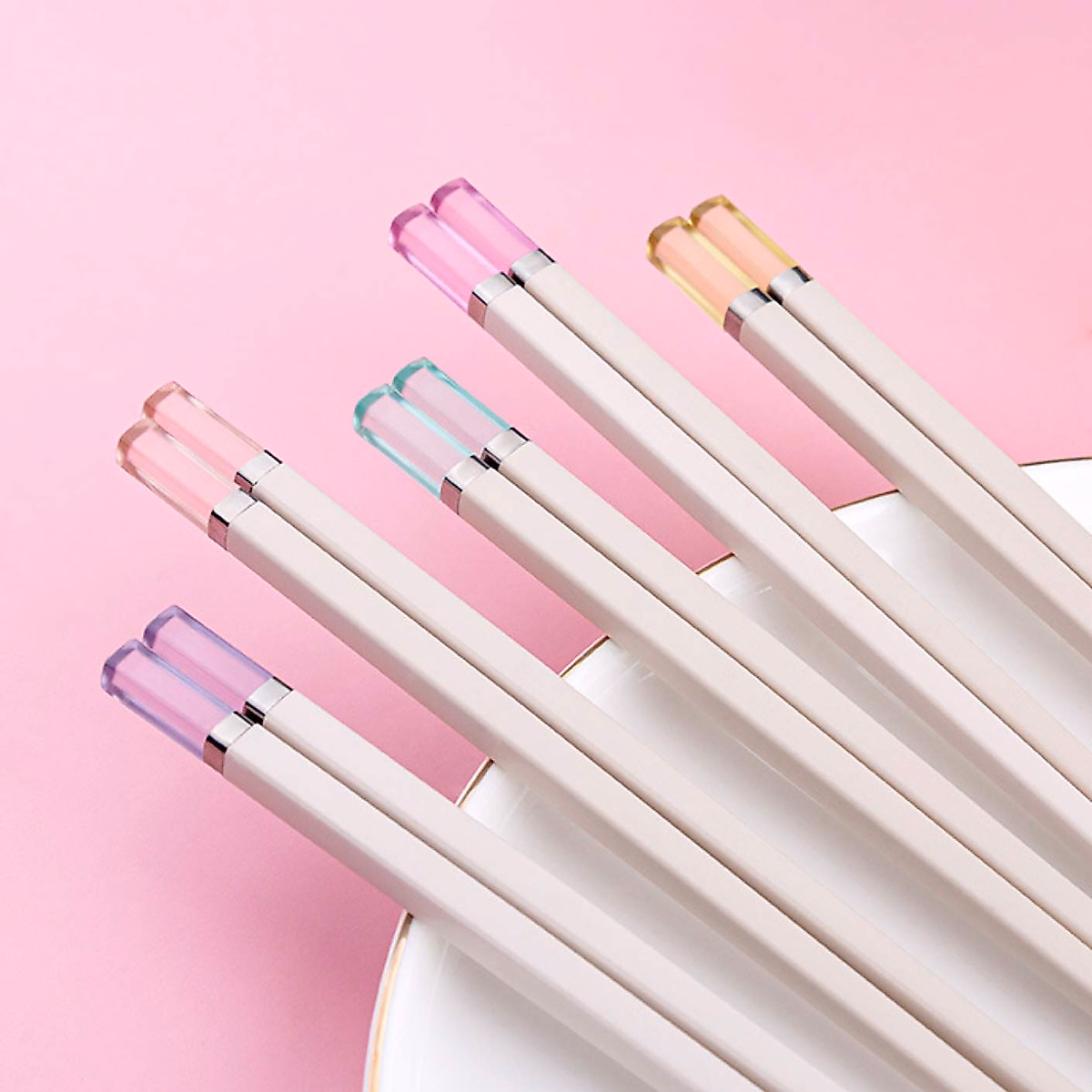 Reusable Chopsticks Japanese Fiberglass Chopsticks Lightweight Dishwasher Safe Multicolor 5 Pairs Gift Set