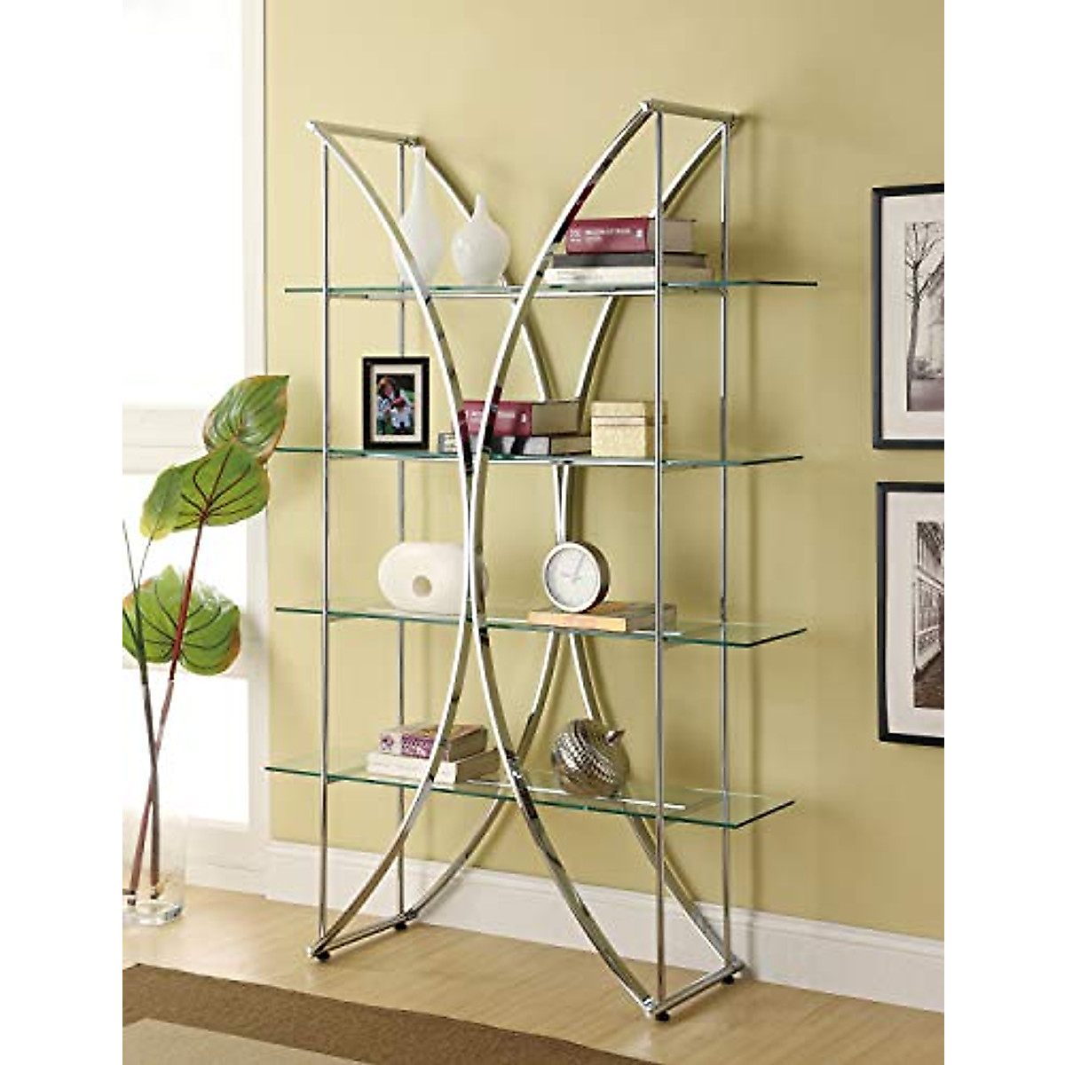 Coaster Home Furnishings X-Motif Bookcase with Floating Style Glass Shelves Chrome and Clear, 16"D x 48"W x 72"H (910050)