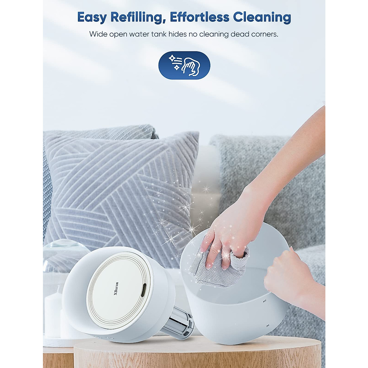 Xburan Cool Mist Humidifiers for Bedroom, 3.5L Top-Fill Air Humidifier & Essential Oil Diffuser with Ambient Light, 3 Mist Levels, Quiet Operation, 32-Hour Duration, Humidifiers for Large Room Baby Plants,White