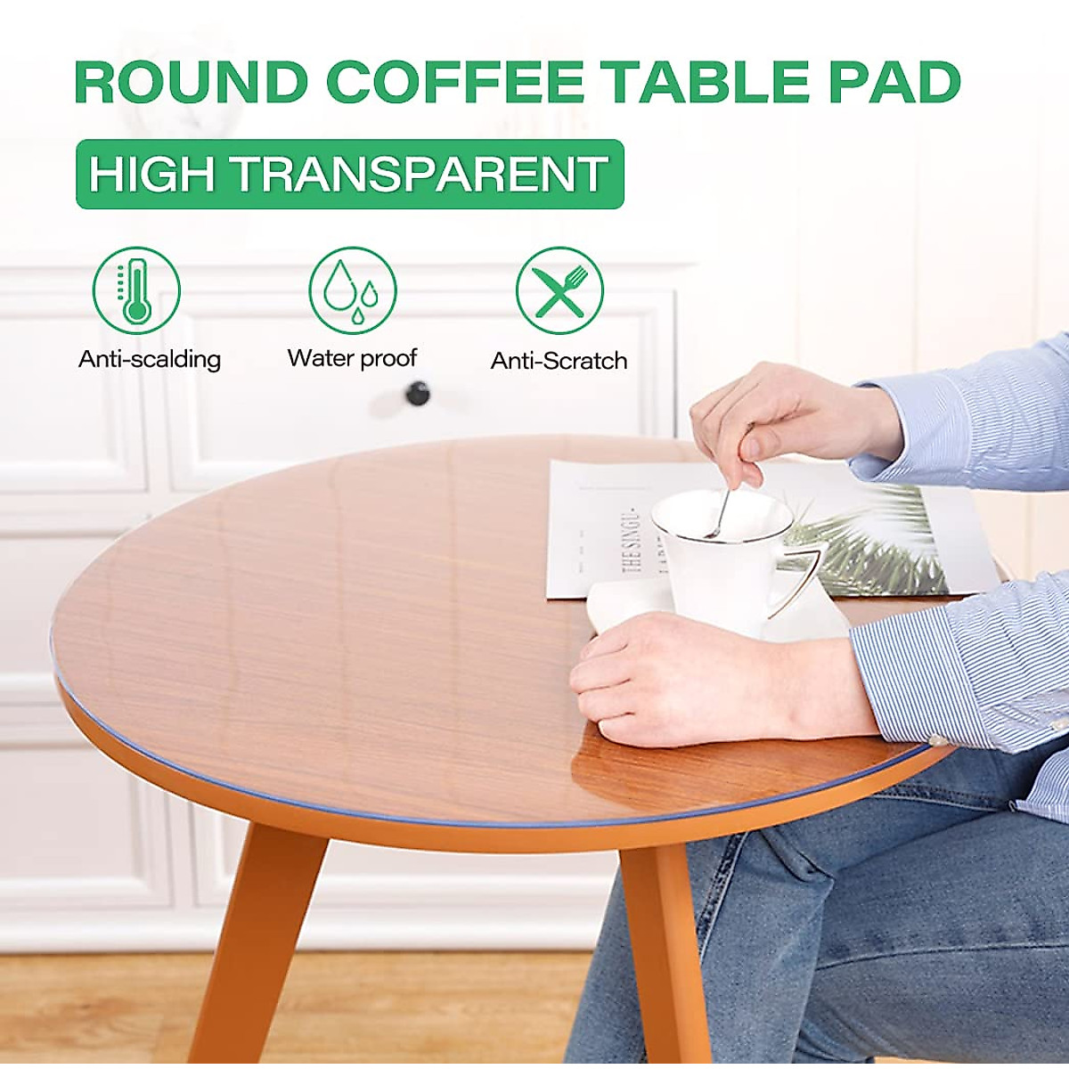 WingCanto 30 Inch Clear Round PVC Table Protector Kitchen Countertop Cover Protector Waterproof Table Cover Rectangular Plastic Tablecloth Vinyl Non Slip Oblong for Circle Coffee Dining Table
