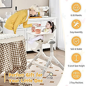 BABY JOY High Chair for Babies & Toddlers, Adjustable Convertible Baby Highchair w/ 5 Heights, Removable Dishwasher Safe Tray, Footrest, 5-Point Safety Harness & Waterproof Seat Cushion, 6-36 Months