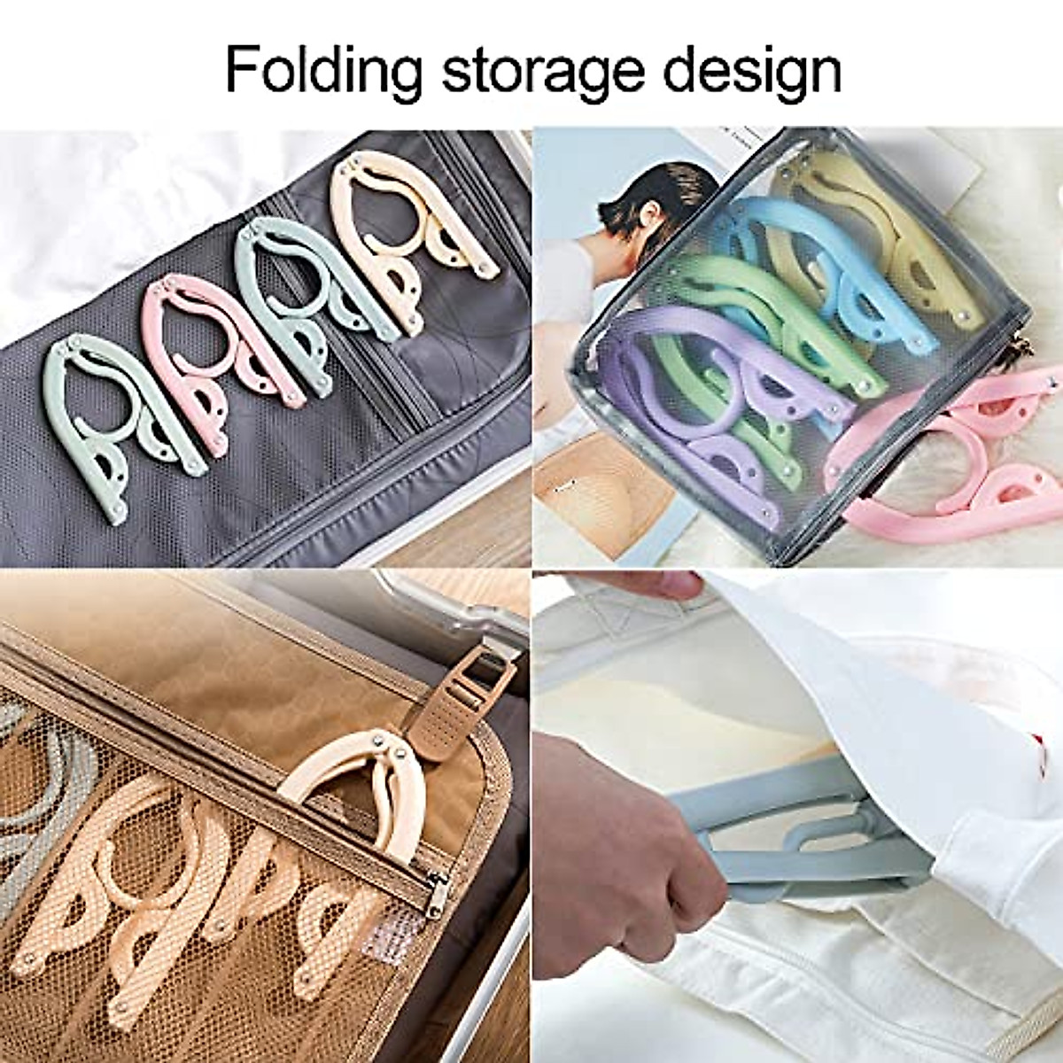 Clothes Hangers AEYTLOI 10pcs Colorful Travel Hangers with 1 Pack Clothesline, Portable Folding Coat Hangers Plastic Hangers, Travel Accessories Clothes Drying Rack for Travel