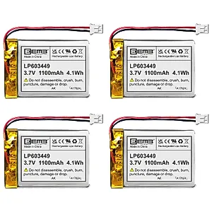 EEMB 4PACK Lithium Polymer Battery 3.7V 1100mAh 603449 Lipo Rechargeable Battery Pack with Wire JST Connector for Speaker and Wireless Device- Confirm Device & Connector Polarity Before Purchase