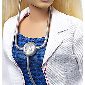 Barbie Doctor Doll, Curvy, Dressed in White Coat with Stethoscope and Blonde Hair, Gift for 3 to 7 Year Olds