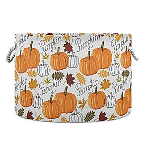 senya Thanksgiving Storage Basket Fall Basket, Pumpkin Leaf Fall Autumn Thanksgiving for Toys Clothes Storage Bin Box Laundry Hamper Organizer Bag with Handles