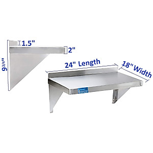 AmGood 18" Width x 24" Length | Stainless Steel Wall Shelf | Square Edge | Metal Shelving | Heavy Duty | Commercial Grade | Wall Mount | NSF Certified