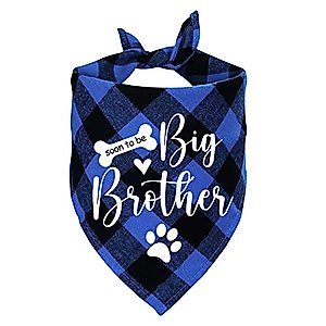 Ptzizi Funny Soon to Be Big Brother Blue Plaid Cotton Triangle Pet Dog Bandana Bibs Scarf for Pet Dog Lovers Gift