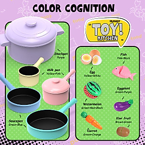 GILOBABY Play Kitchen Accessories, Play Food Sets for Kids Kitchen Playset with Pots and Pans Set, Cooking Utensils, Preschool Learning Education Toys for Toddlers, Birthday Gifts for Girls (Pink)