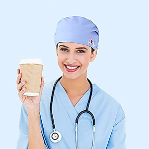 12 Pieces Bouffant Nursing Scrub Surgical Cap Adjustable Button Hats Sweatband Gourd Shaped Hats for Women Men, 12 Colors Multicoloured