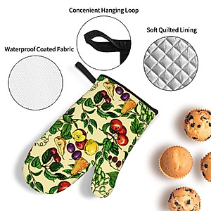 Nice Fruit Flower Oven Mitts and Pot Holders Heat Resistant 4 Pcs Sets Waterproof Non-Slip for BBQ Cooking Baking Grilling
